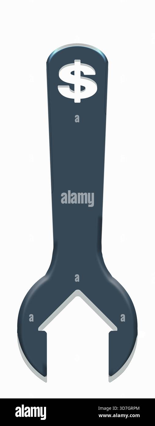 A wrench shaped to grasp a house and a dollar sign in the handle make a ...
