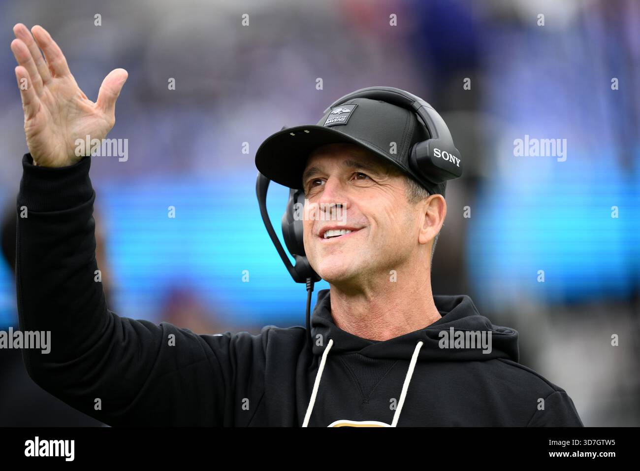 Baltimore Ravens head coach John Harbaugh gestures before an NFL ...
