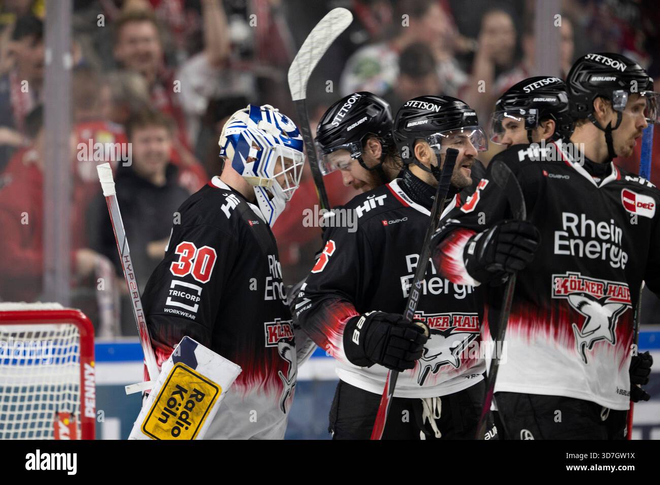 Janne Juvonen (Cologne Sharks, goalkeeper, #30); Ryan Macinnis (Cologne ...