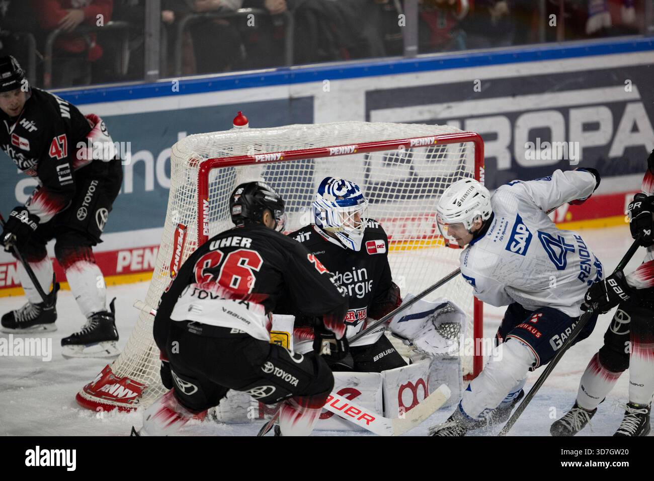 Janne Juvonen (Cologne Sharks, goalkeeper, #30); Dominik Uher (Cologne ...