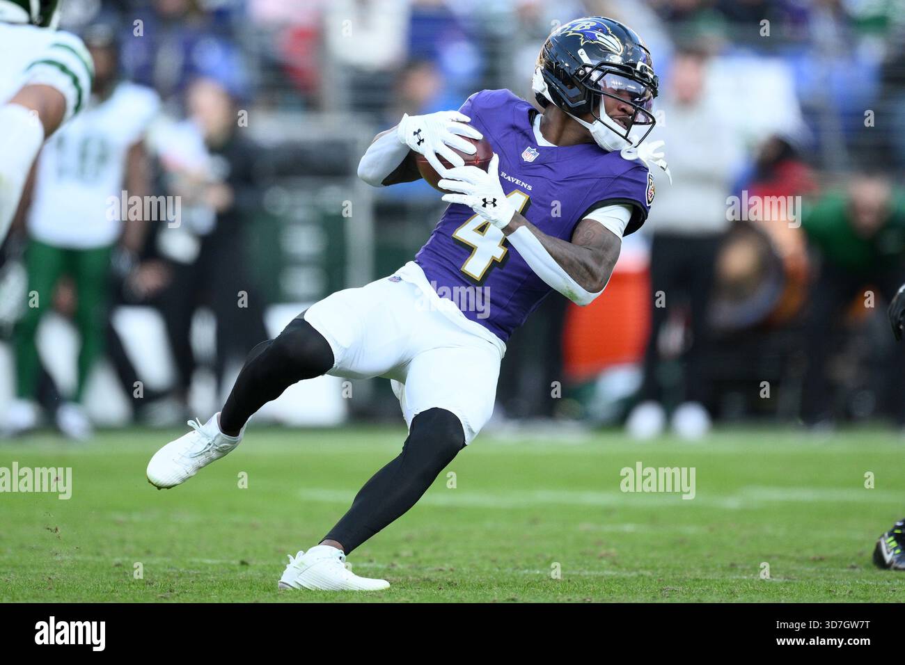 Baltimore Ravens wide receiver Zay Flowers (4) in action during the ...