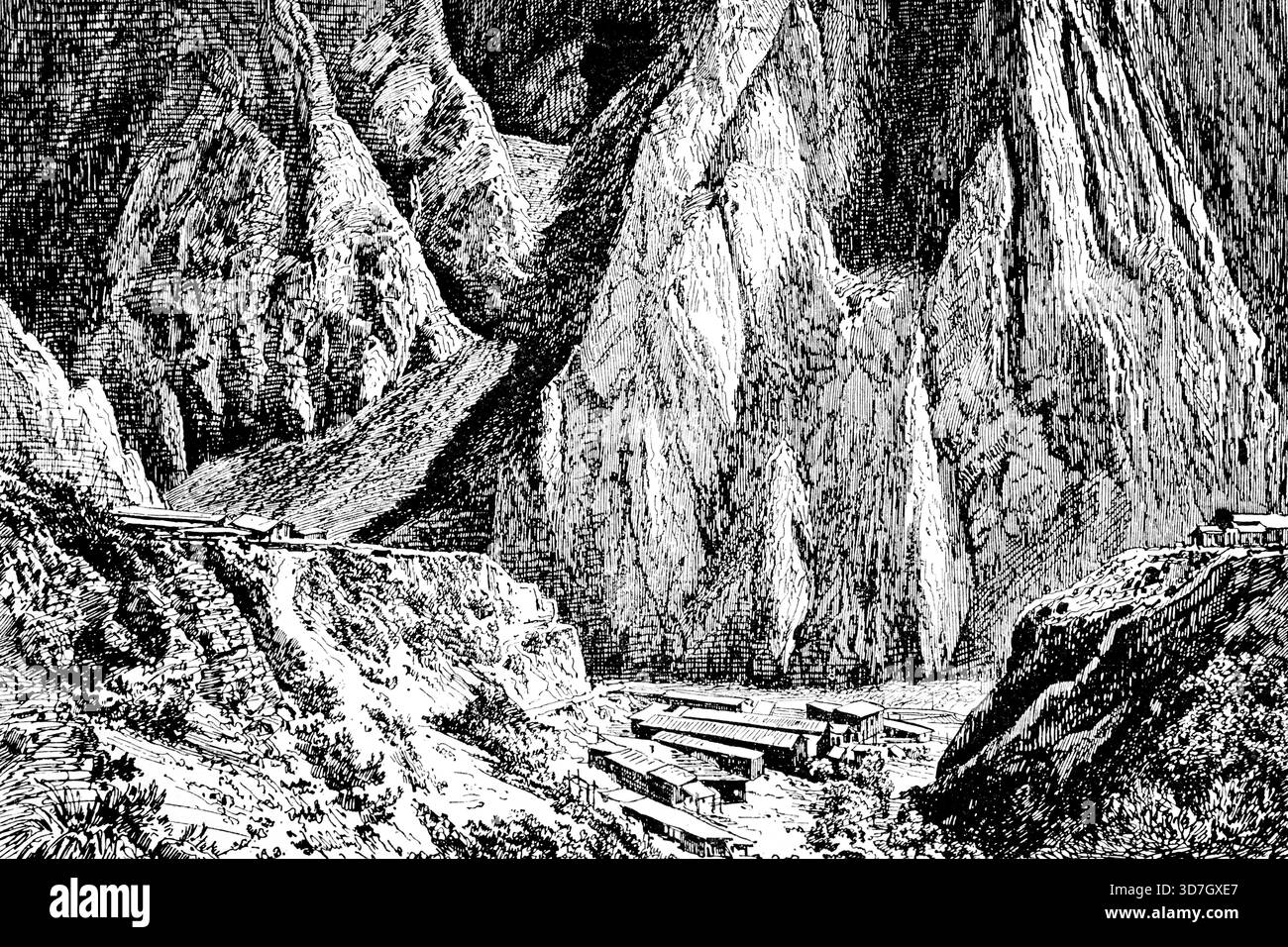 Mountain pass in the Cordillera of Peru, high mountains, gorge, valley ...