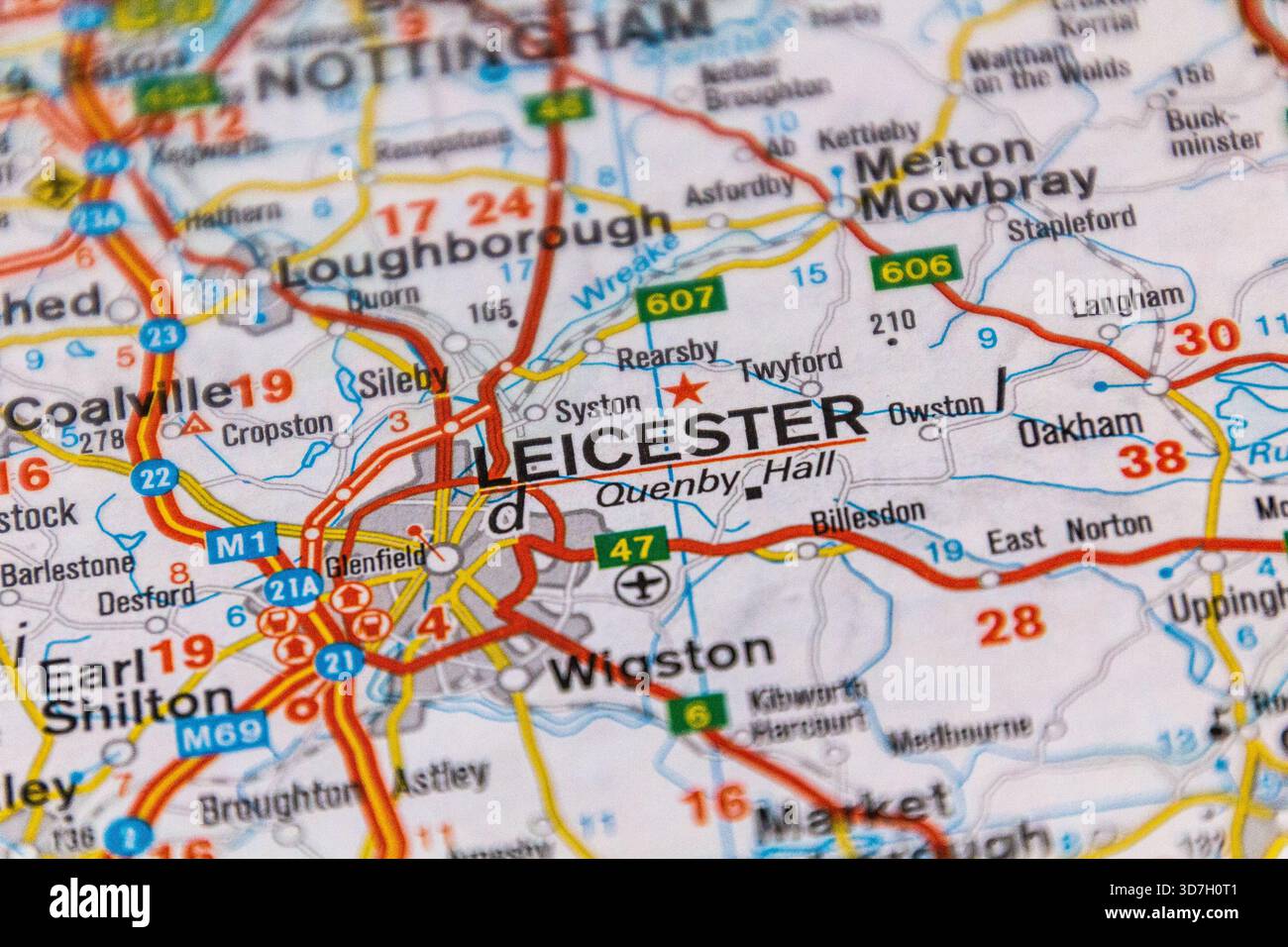 Leicester , UK on a road map Stock Photo - Alamy