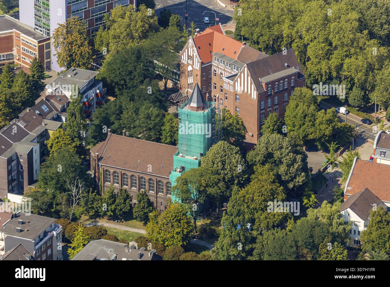 Aerial view, elementary school, Adolf Field School, equipped church ...