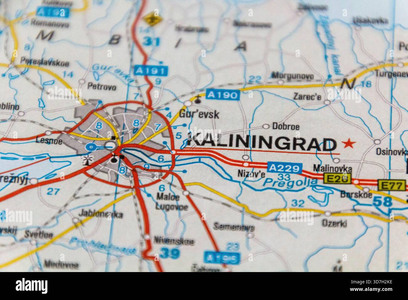 Kaliningrad, Russia on a road map Stock Photo - Alamy