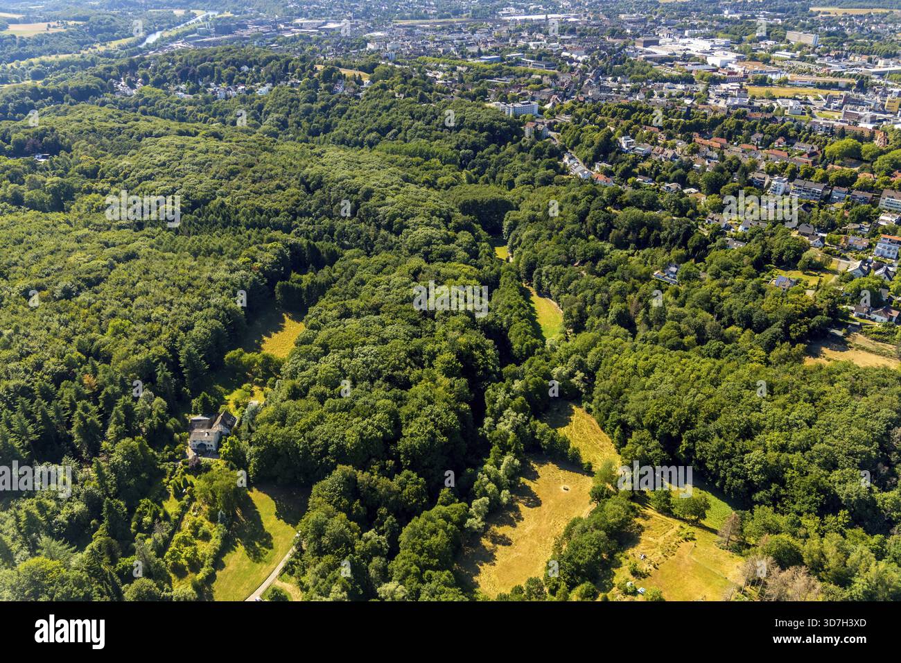 Aerial view of Hohenstein forest area with Hammerteich in Witten, Ruhr ...