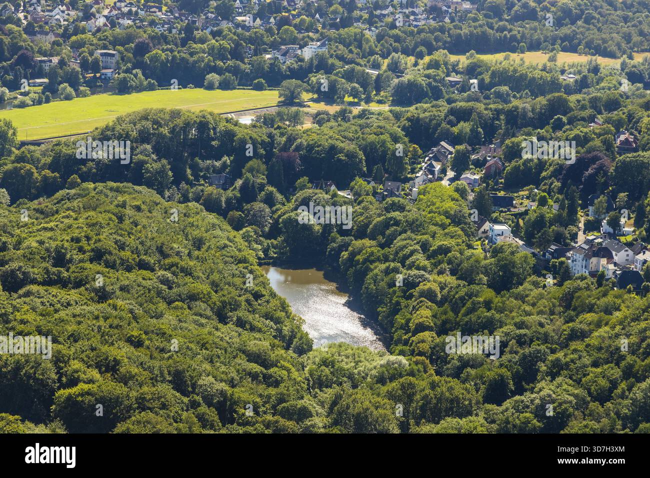 Aerial view of Hohenstein forest area with Hammerteich in Witten, Ruhr ...
