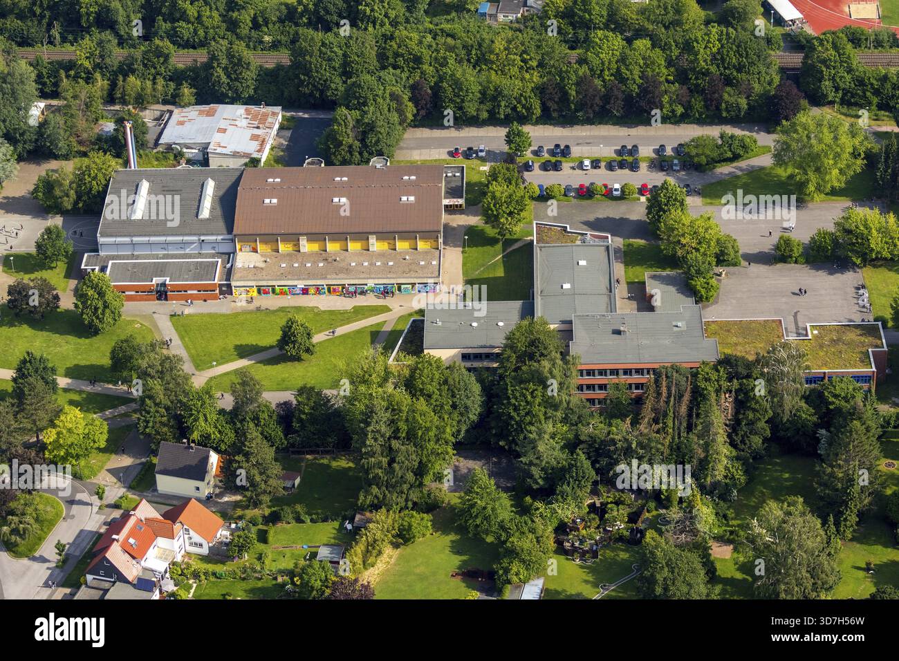 Aerial view of the Saelzer secondary school in the city of Werl in Werl ...