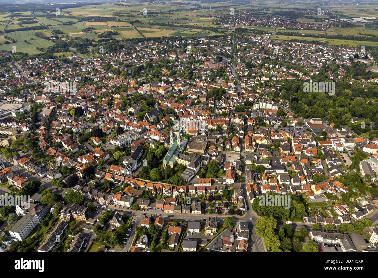 Aerial view of the city of Werl with the ramparts from the east with ...