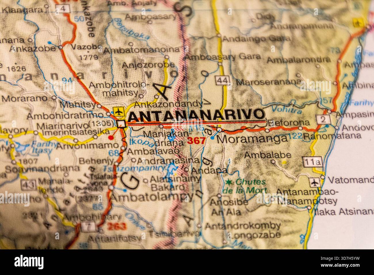 Antananarivo, capital of Madagascar on a road map Stock Photo - Alamy