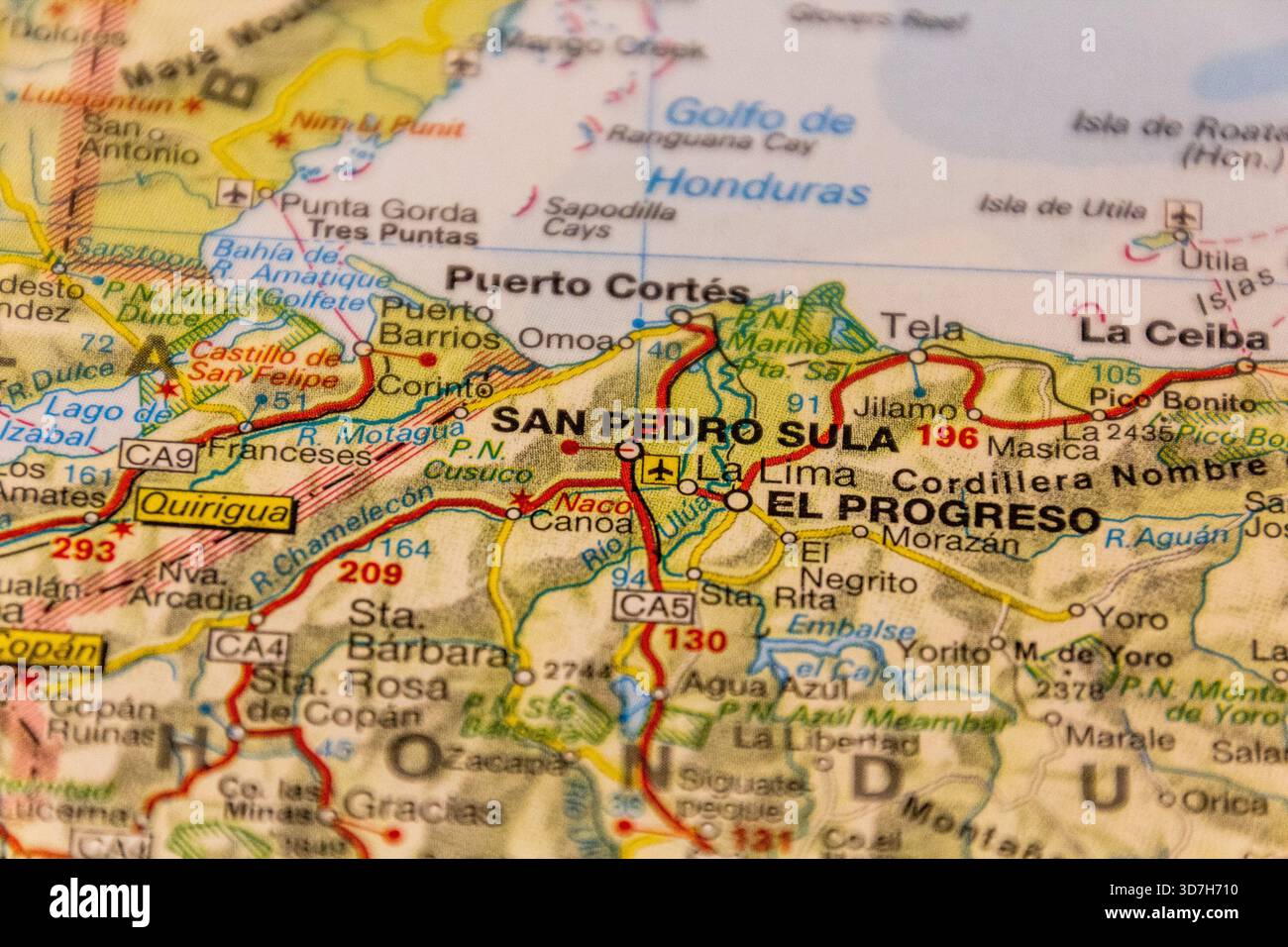 San Pedro Sula, Honduras on a road map Stock Photo - Alamy