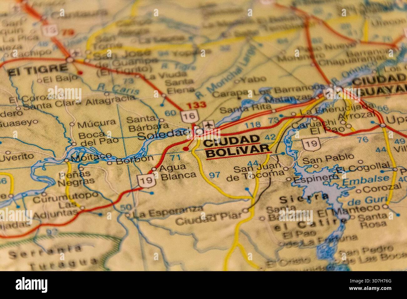 Ciudad Bolivar, Venezuela on a road map Stock Photo - Alamy