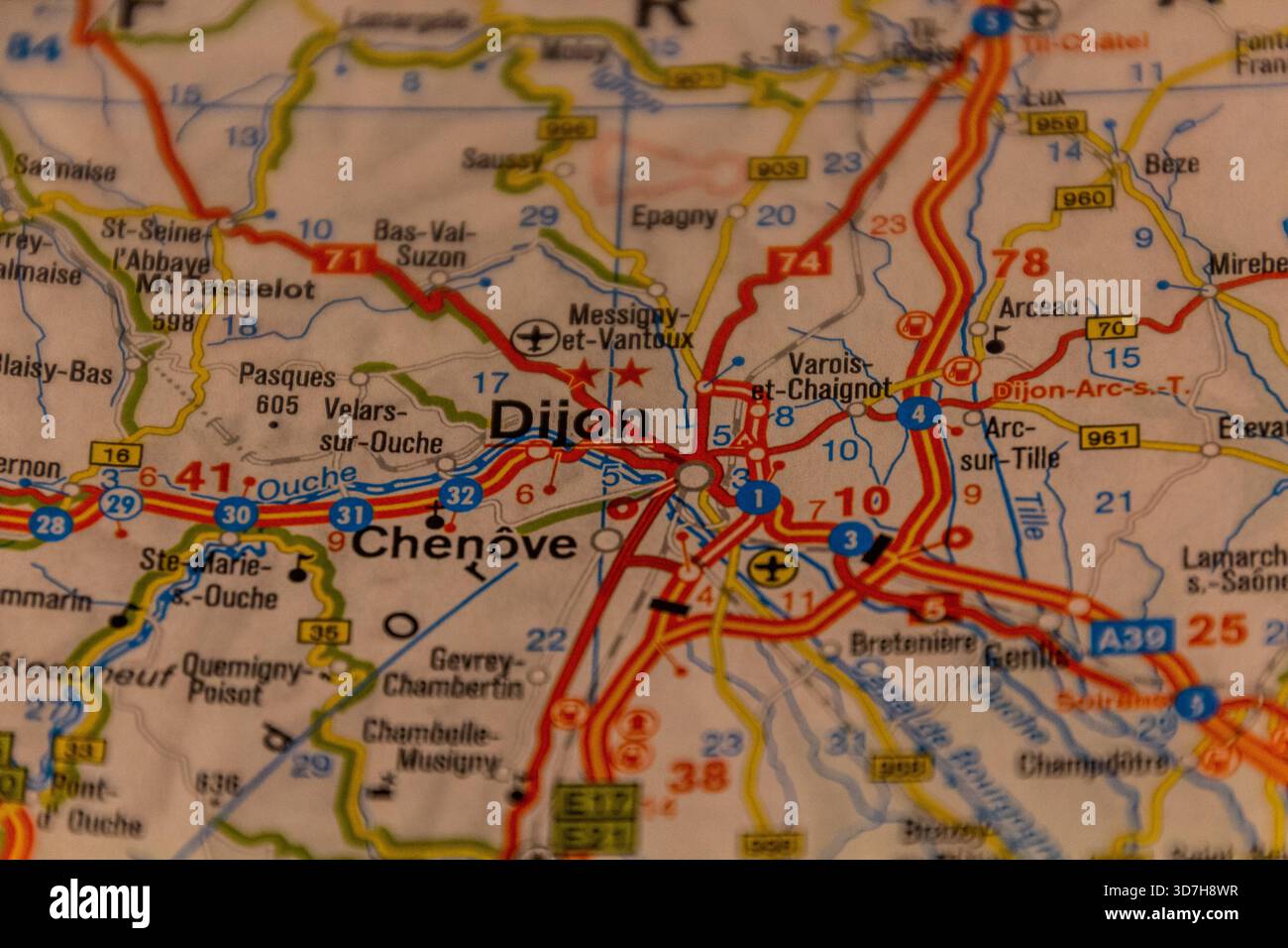 Dijon, France on a road map Stock Photo - Alamy