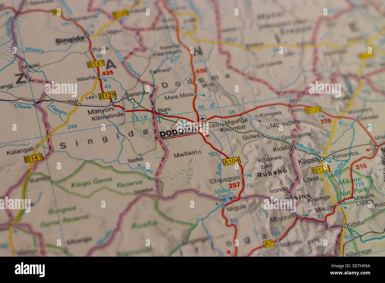 Dodoma, Tanzania, on a road map Stock Photo - Alamy