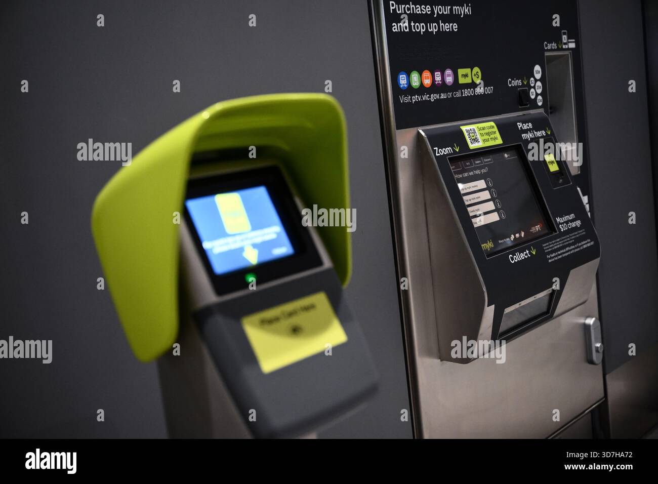 A myki card reader and top up portal at Anzac Station in Melbourne ...