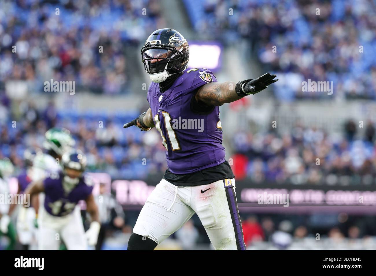 Baltimore Ravens defensive end Dre'Mont Jones (41) celebrates his sack ...
