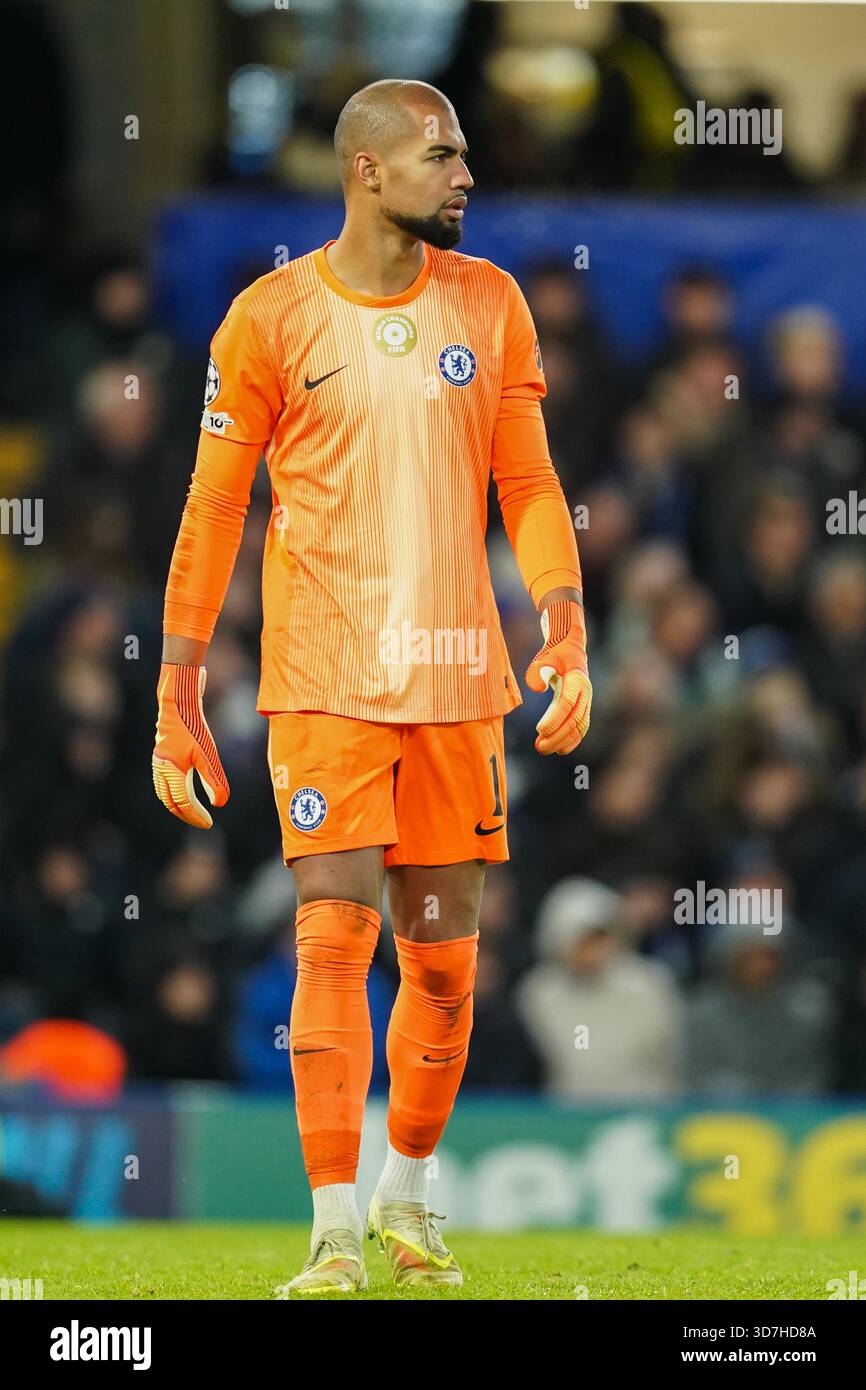 Robert Sanchez of Chelsea during the Chelsea v FC Barcelona UEFA Champions League match at ...