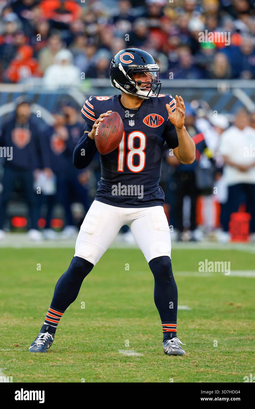 Chicago Bears quarterback Caleb Williams (18) looks to pass the ball ...