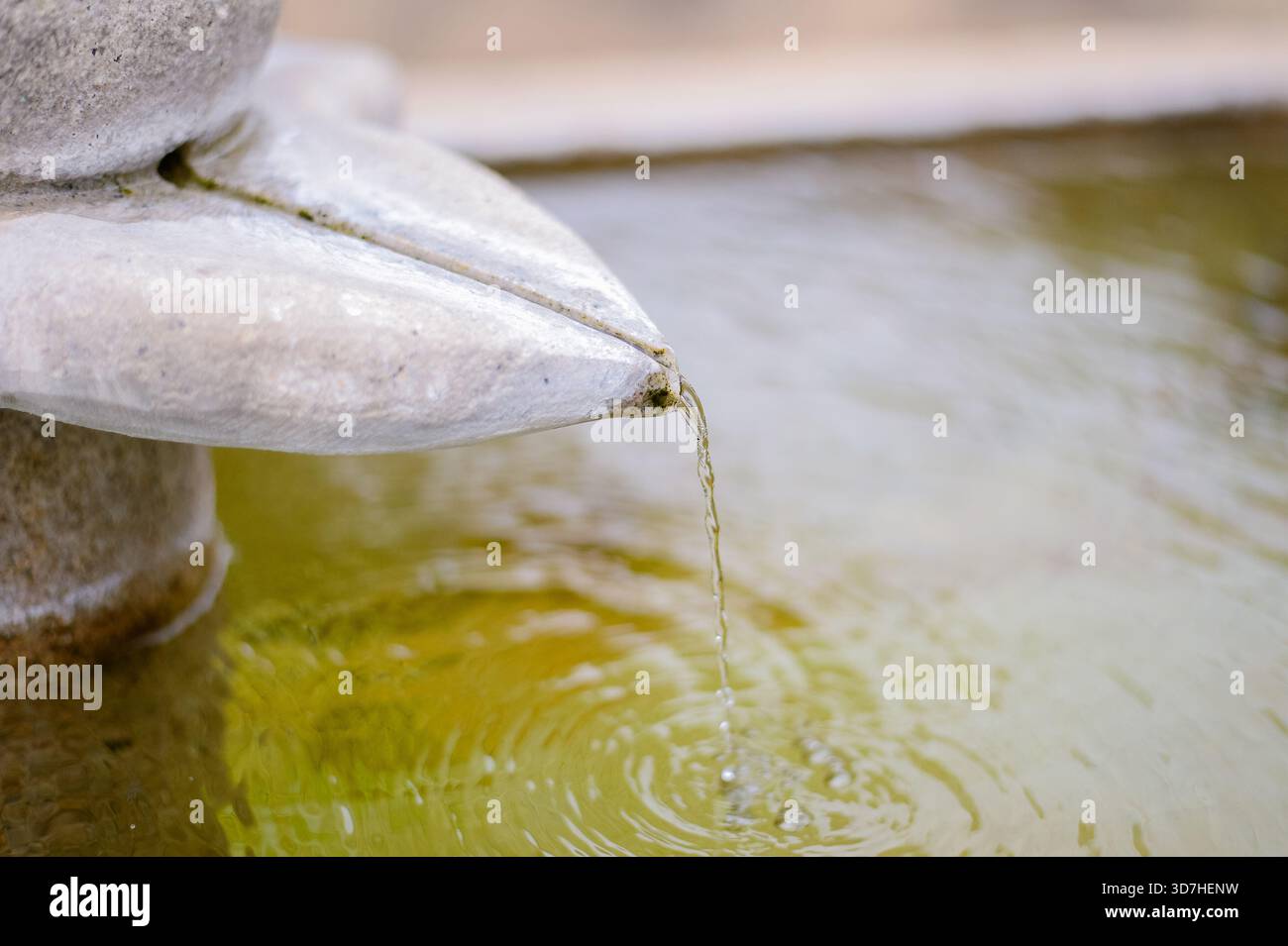 Close-up of Water Droplet Falling from Stone Fountain Sculpture with ...
