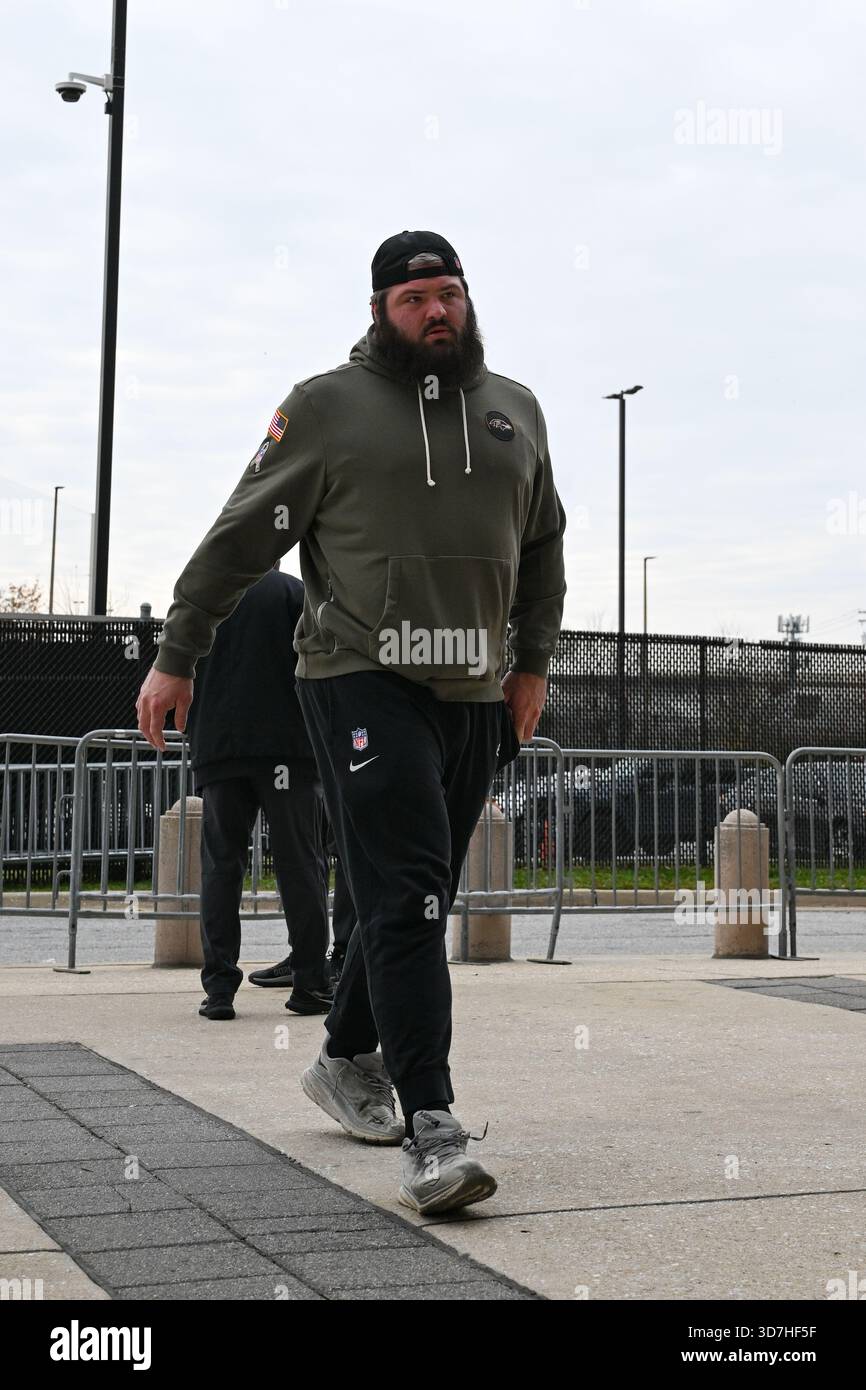 Baltimore Ravens guard Ben Cleveland arrives at M&T Bank Stadium before ...