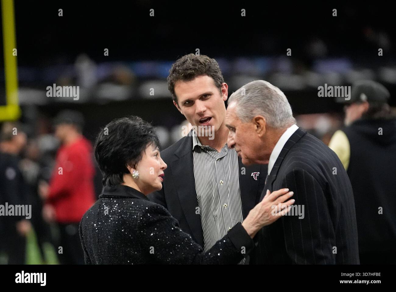 Atlanta Falcons owner Arthur Blank, right, and his son Josh Blank, talk ...