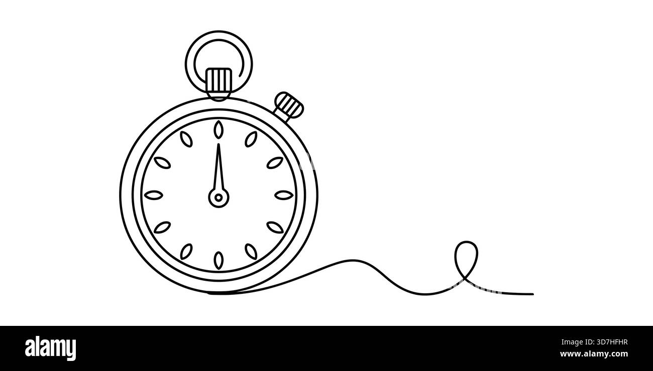 Continuous line art drawing of stopwatch for deadline project Stock ...