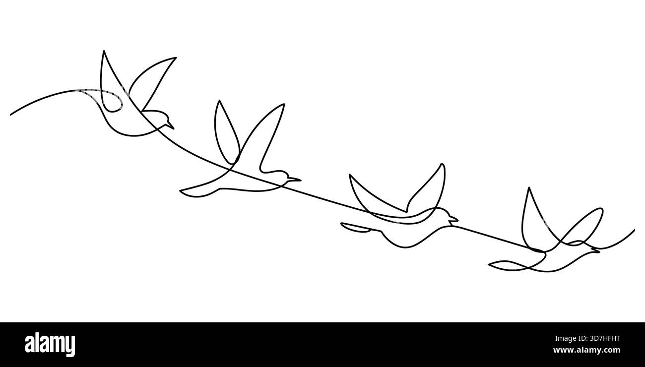 One line drawing of flying birds symbolizing freedom and unity Stock ...
