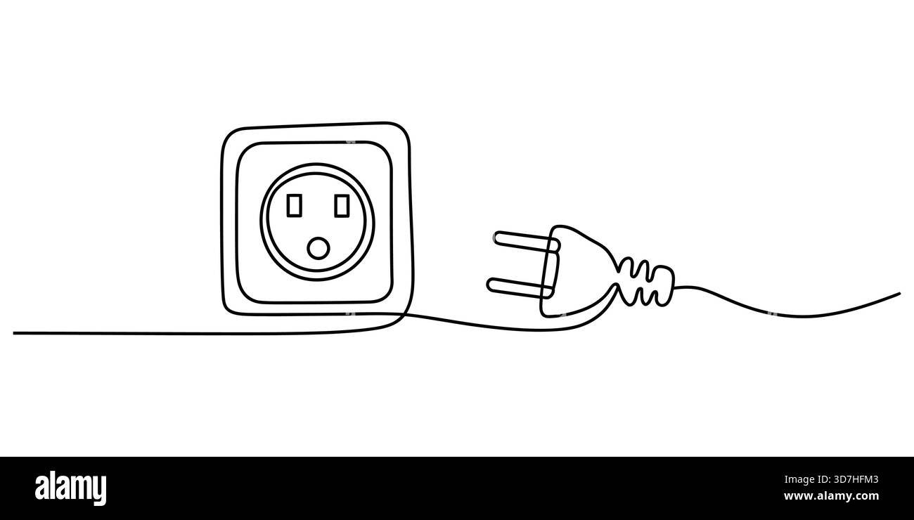 Single line art of electrical outlet with detached power plug Stock ...