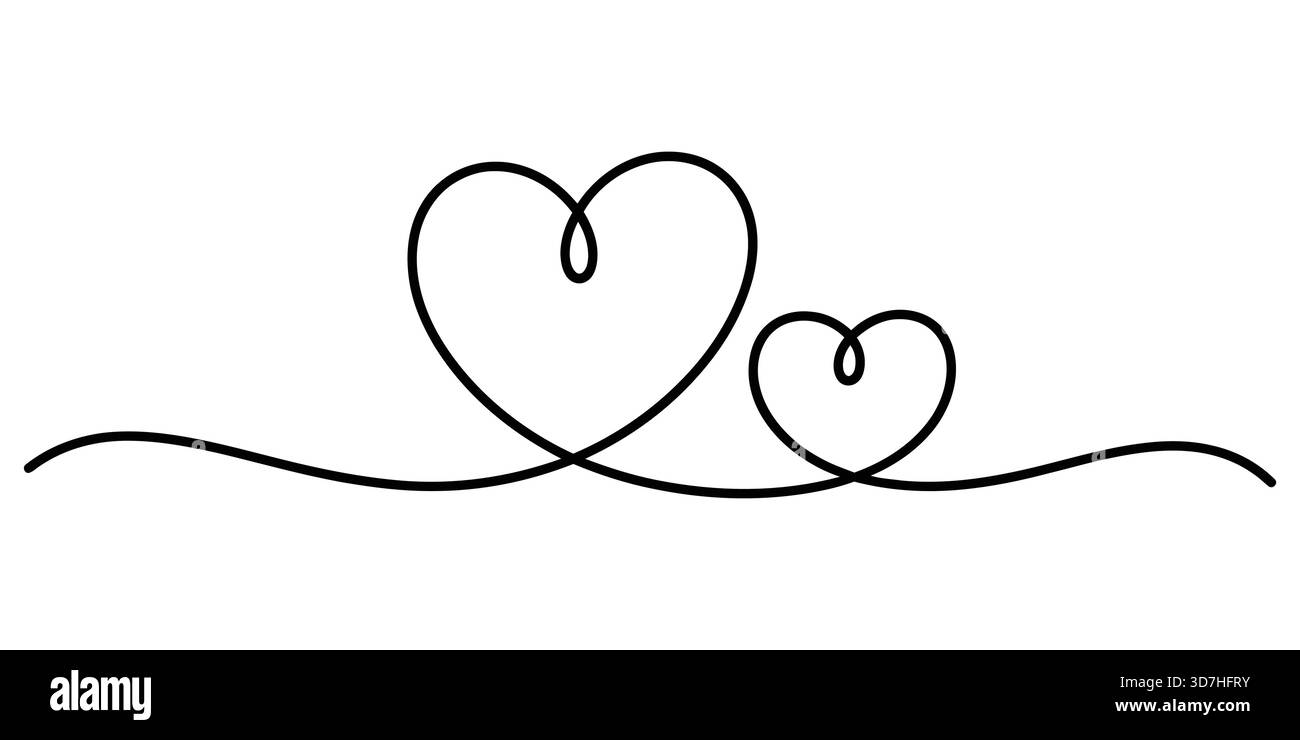 Continuous line art drawing of two hearts connected by a line Stock ...