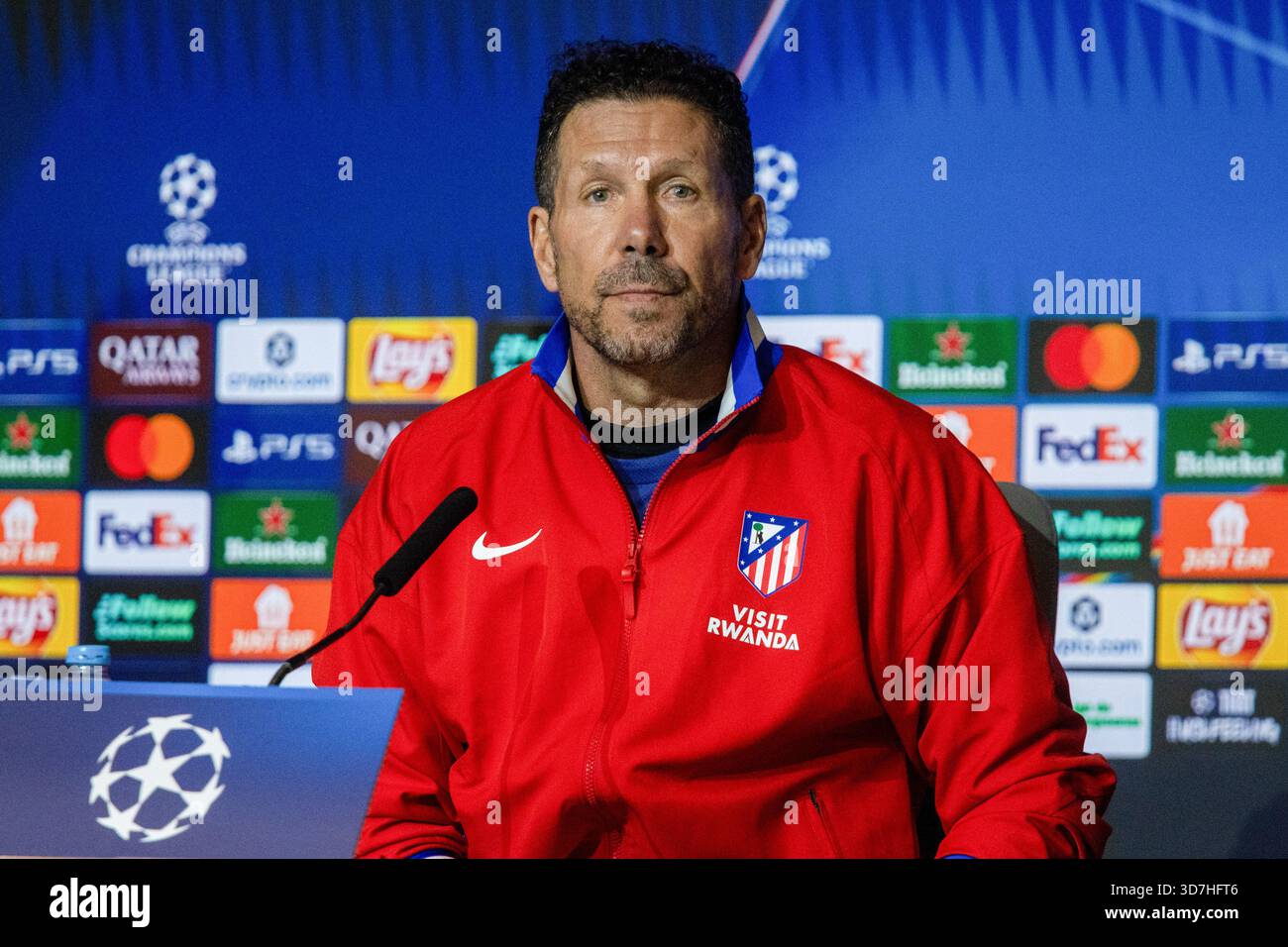 Atletico Madrid coach Diego Pablo Simeone attends a press conference ...