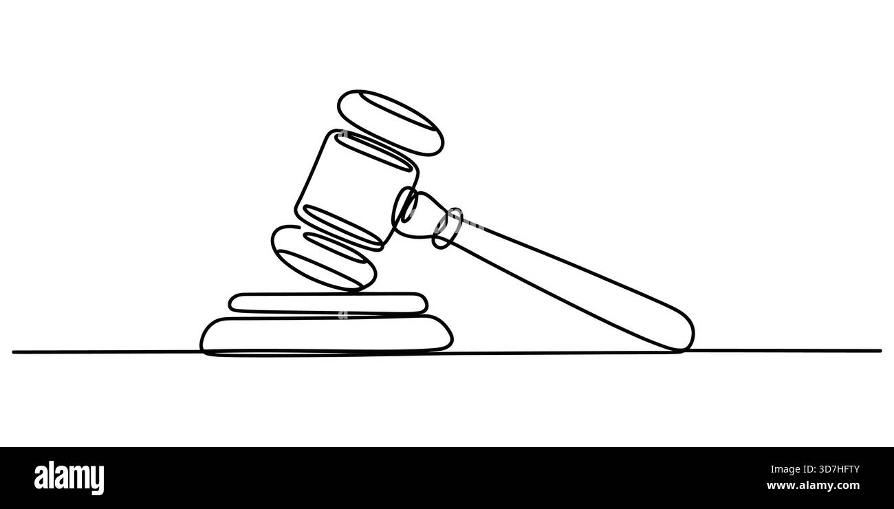 Continuous line art drawing of a gavel symbolizing justice and law ...