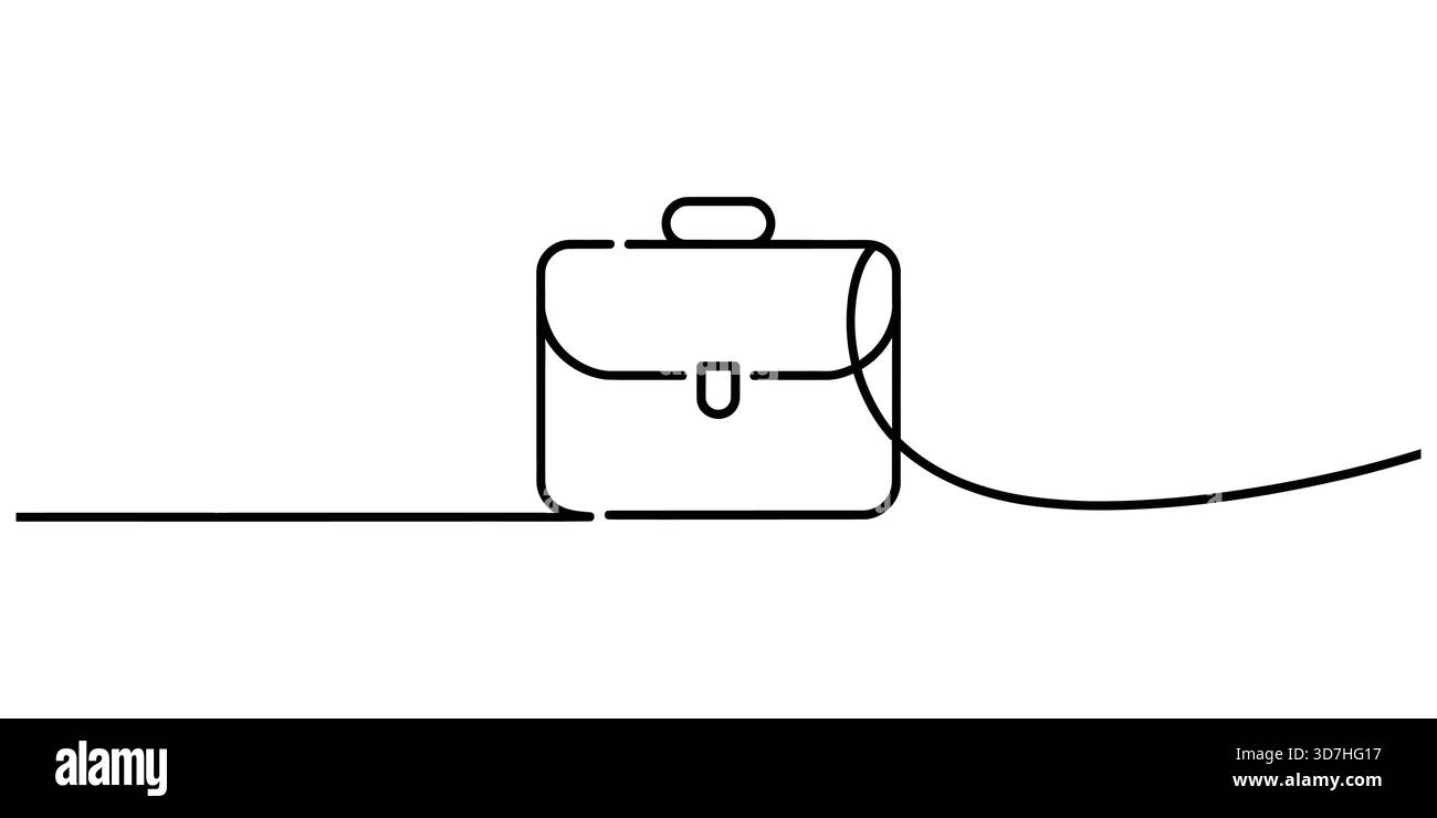 Continuous line art drawing of a minimalist business briefcase icon ...