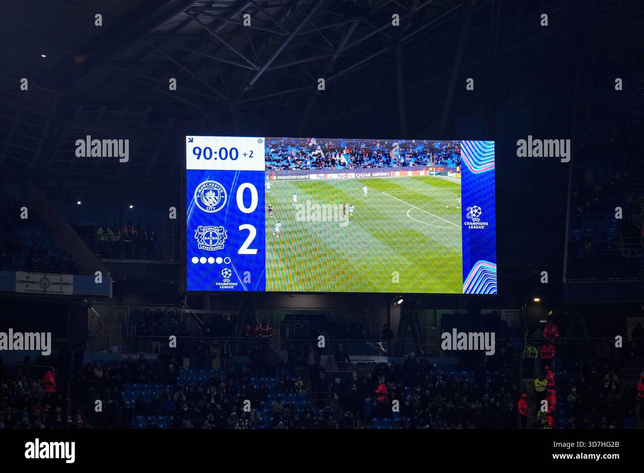 MANCHESTER, ENGLAND - NOVEMBER 25: The scoreboard shows the final score ...