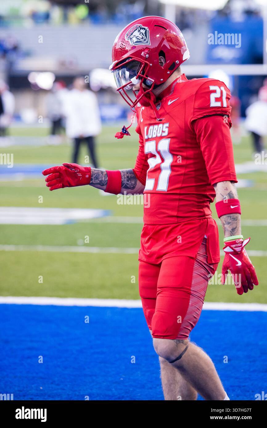 November 22, 2025: New Mexico safety Austin Brawley (21) prior to a ...