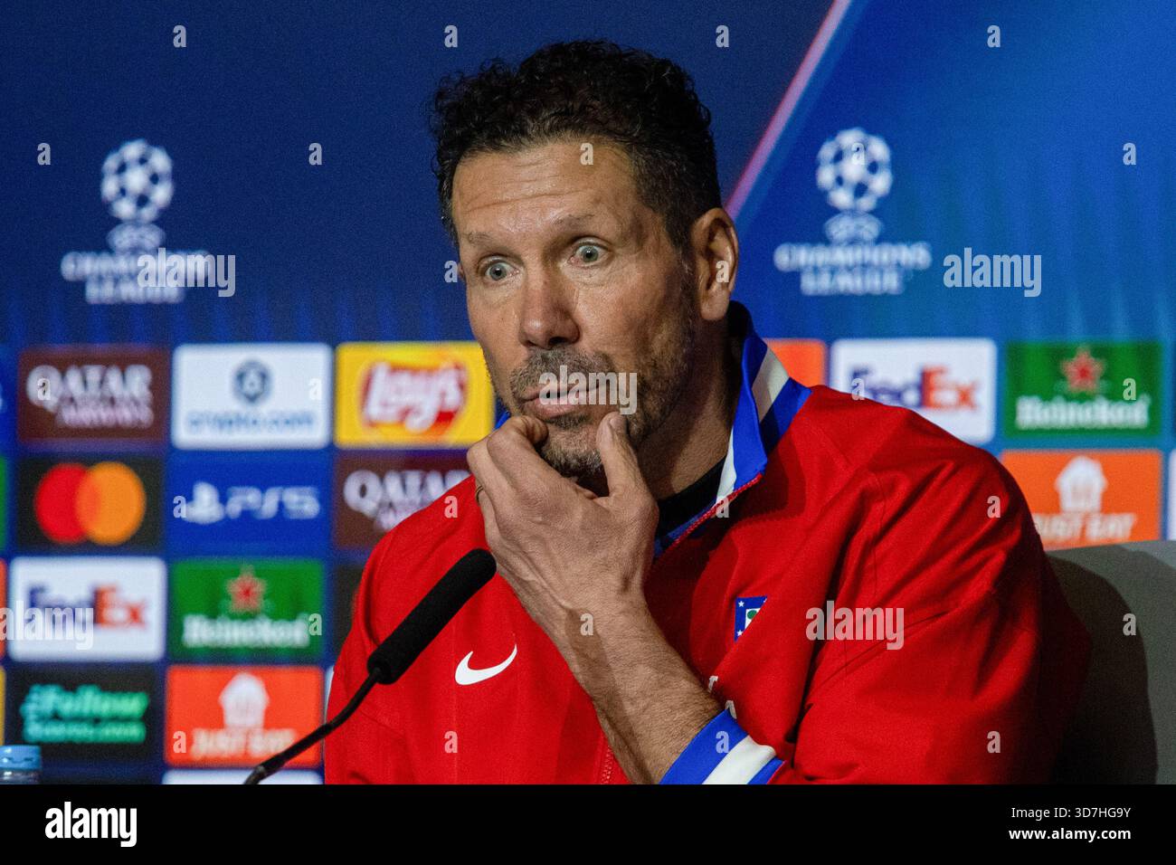 Atletico Madrid coach Diego Pablo Simeone attends a press conference ...