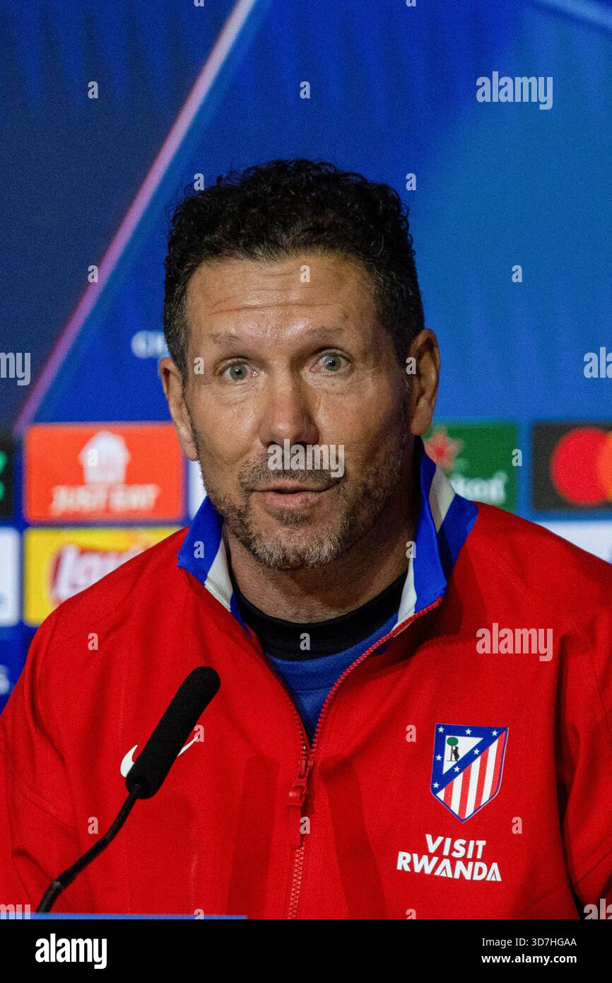 Atletico Madrid coach Diego Pablo Simeone attends a press conference ...