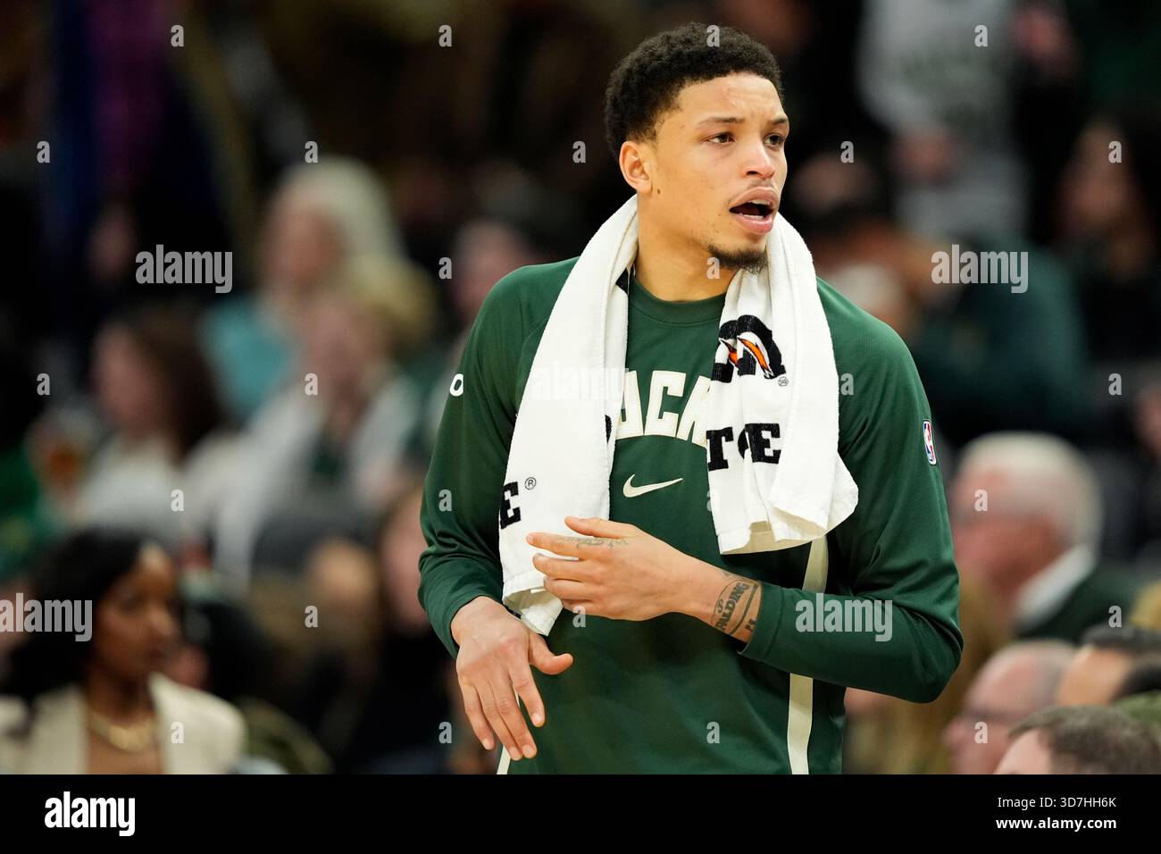 Milwaukee Bucks' Ryan Rollins looks on during an NBA basketball game ...
