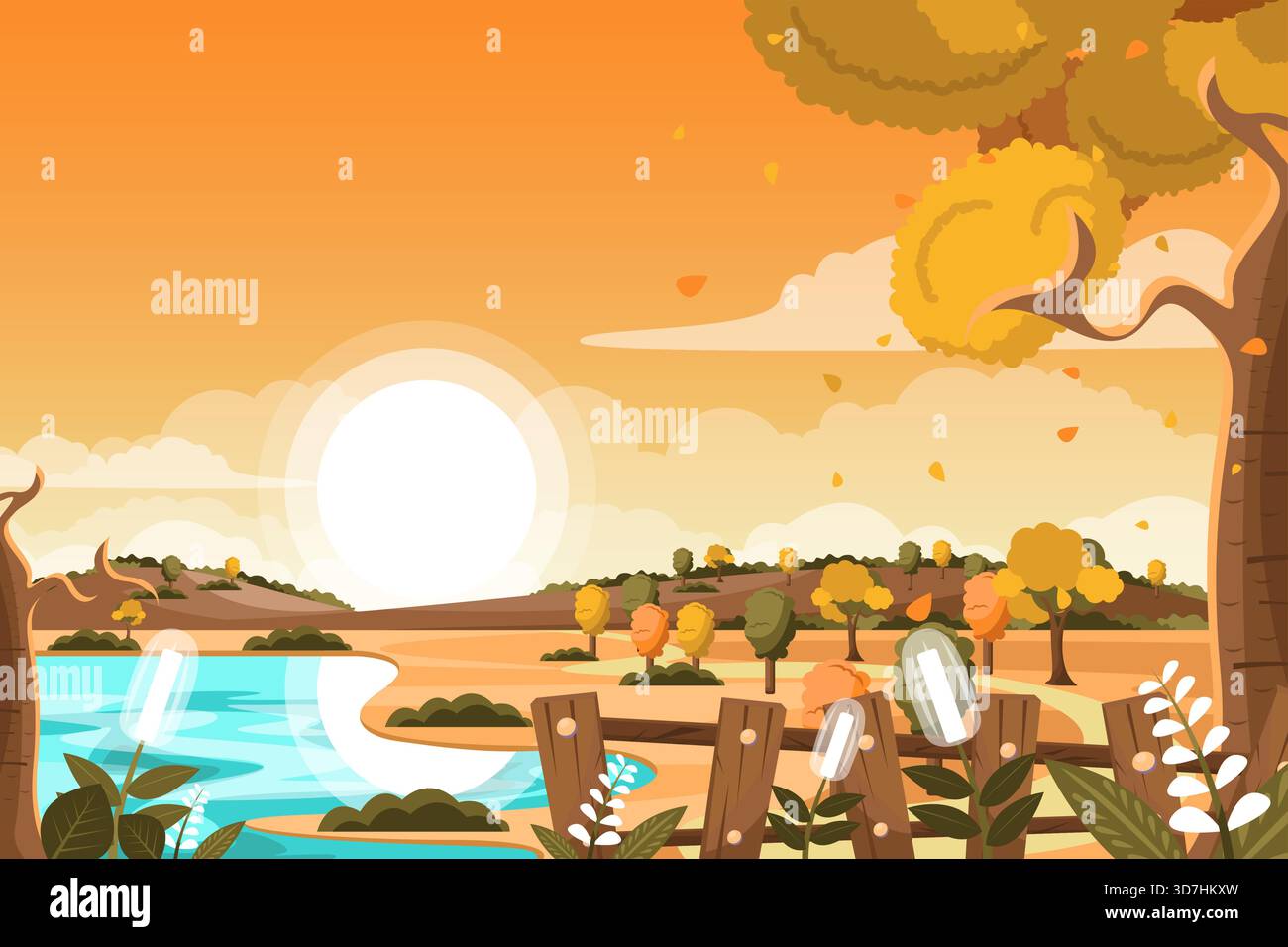 Autumn landscape river forest on Stock Vector Images - Alamy