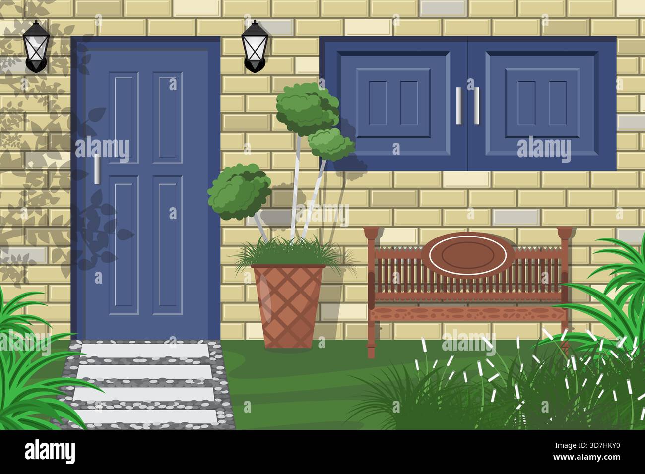 Blue door on stone Stock Vector Images - Alamy