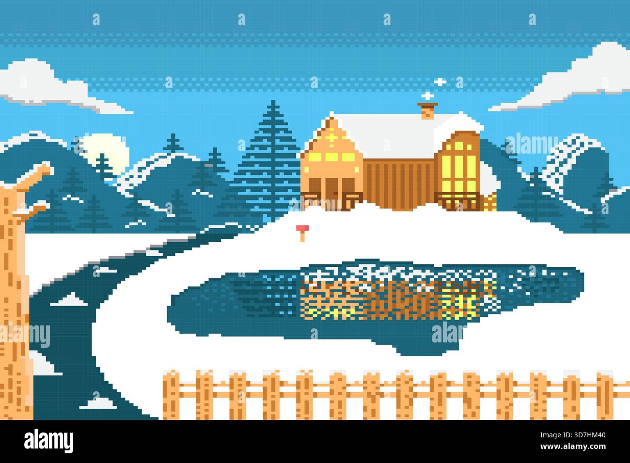 Village house lights night Stock Vector Images - Alamy