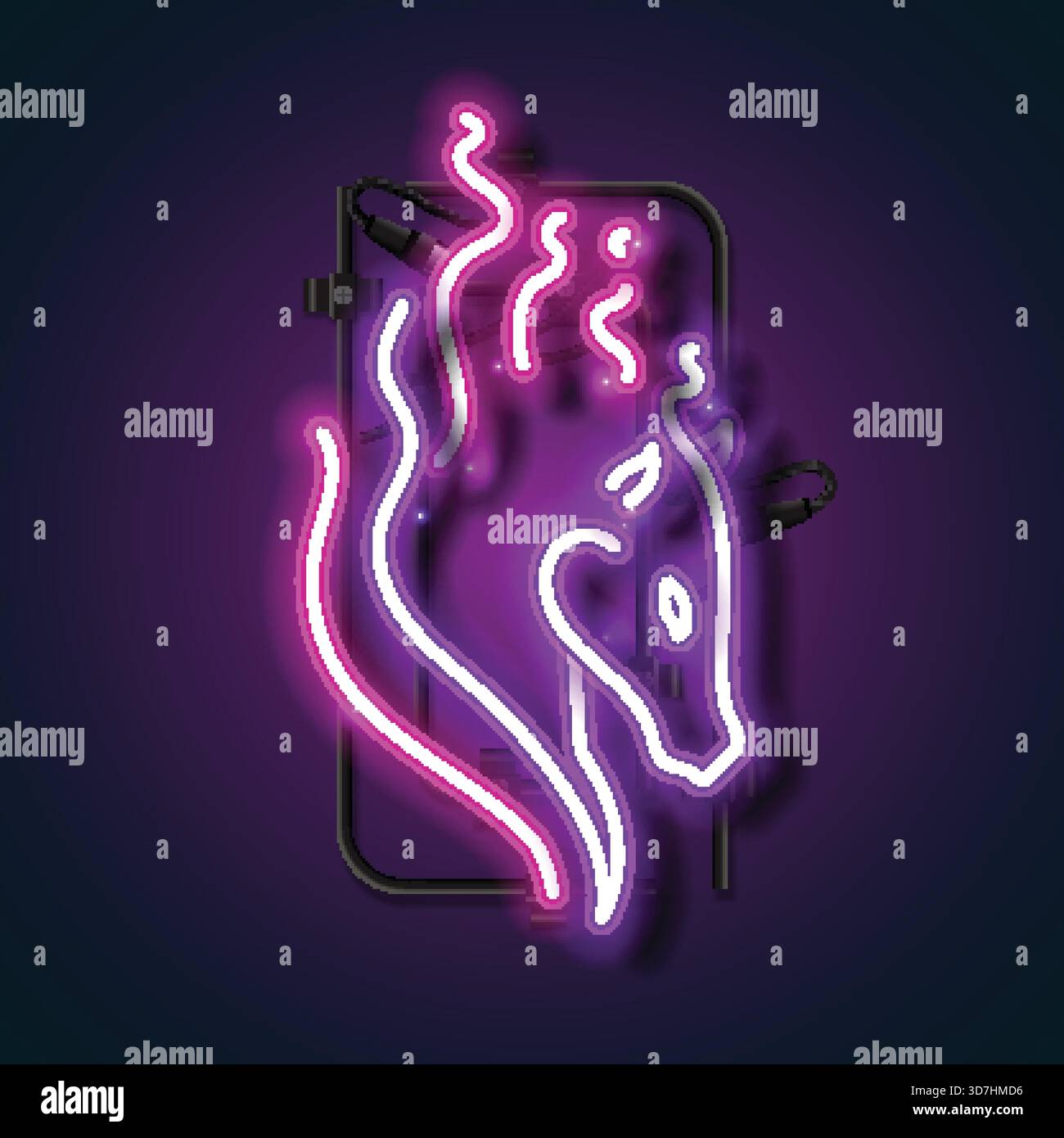 A vibrant neon sign illustration featuring the elegant outline of a ...