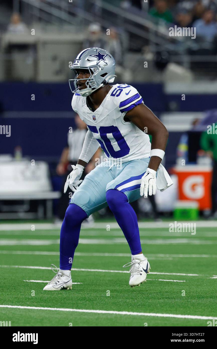 Dallas Cowboys linebacker Shemar James (50) looks to defend during a ...