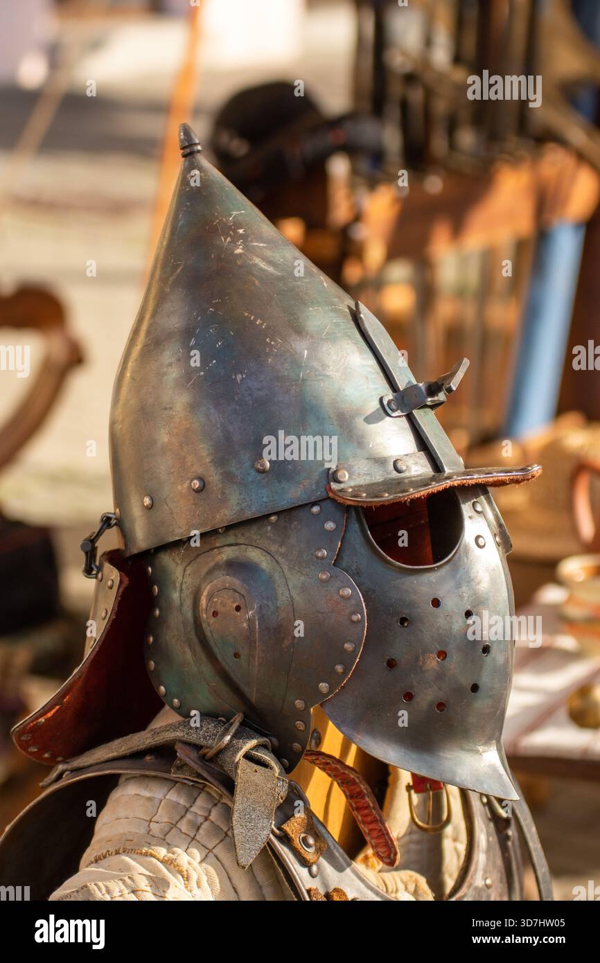 old medieval bascinet-type helmet popular in medieval Europe, evolving ...