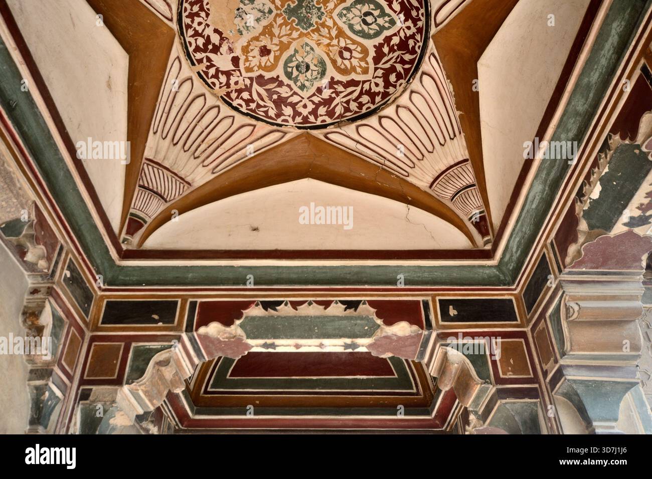 Paintings on the ceiling of the Datia Palace, also known as Bir Singh ...