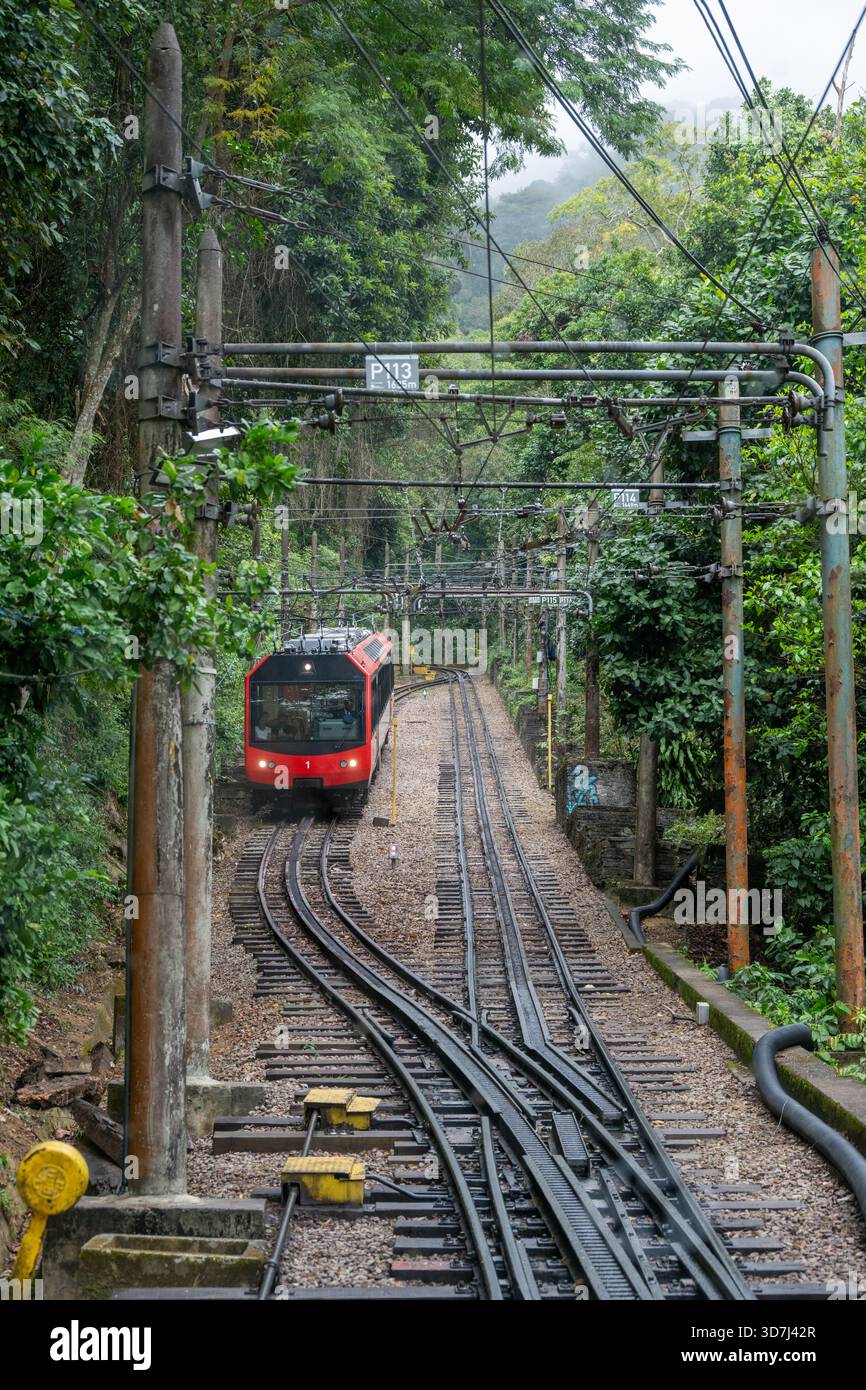 Train up Corcovado Mountain to Christ the Redeemer Statue Stock Photo ...