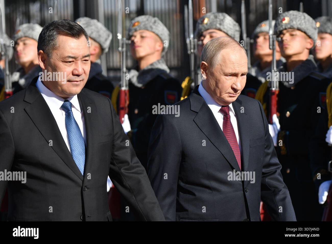 Kyrgyzstan's President Sadyr Japarov, left, and Russian President ...