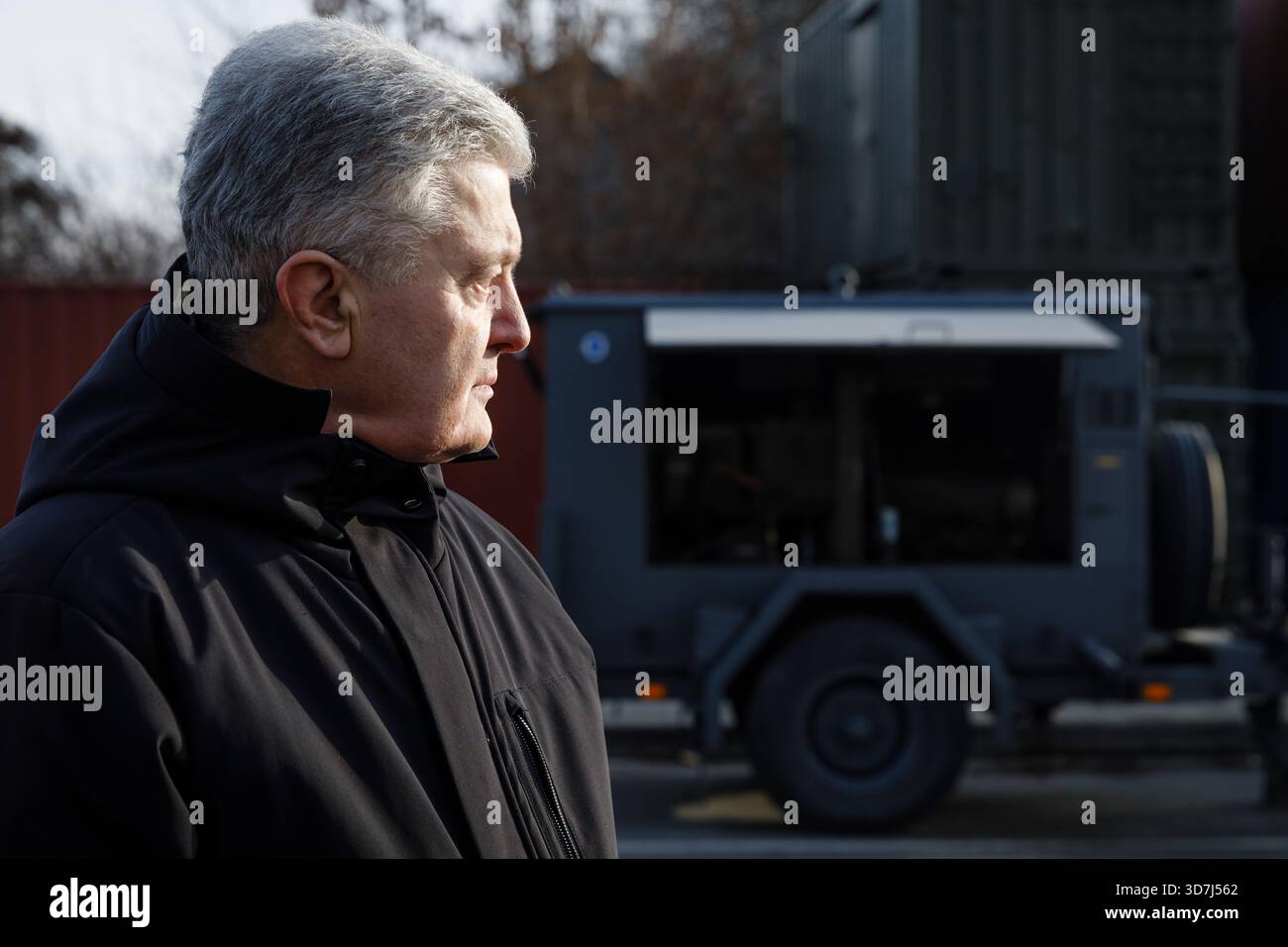 The Fifth President of Ukraine, Petro Poroshenko, is seen in profile ...