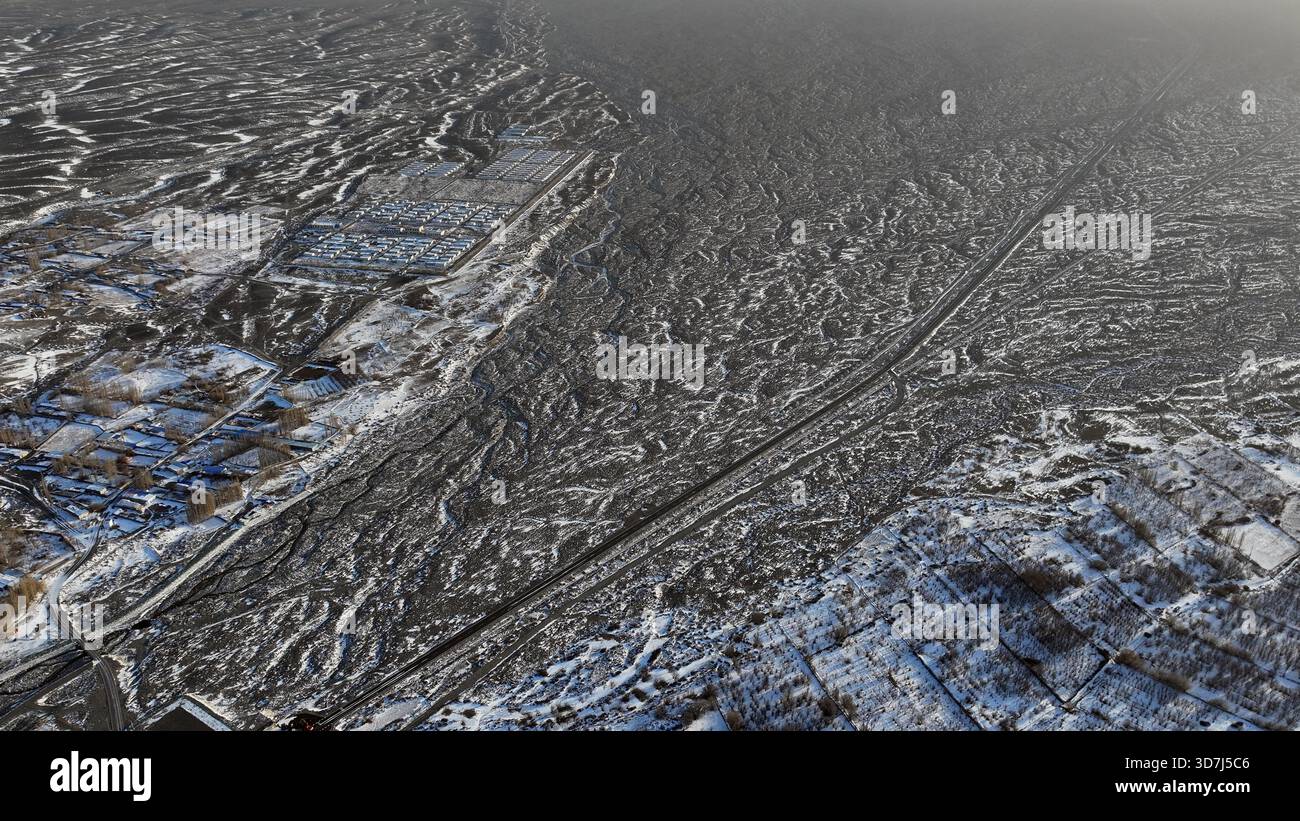 Aerial photo shows the snow scenery in Hami City, northwest China's ...
