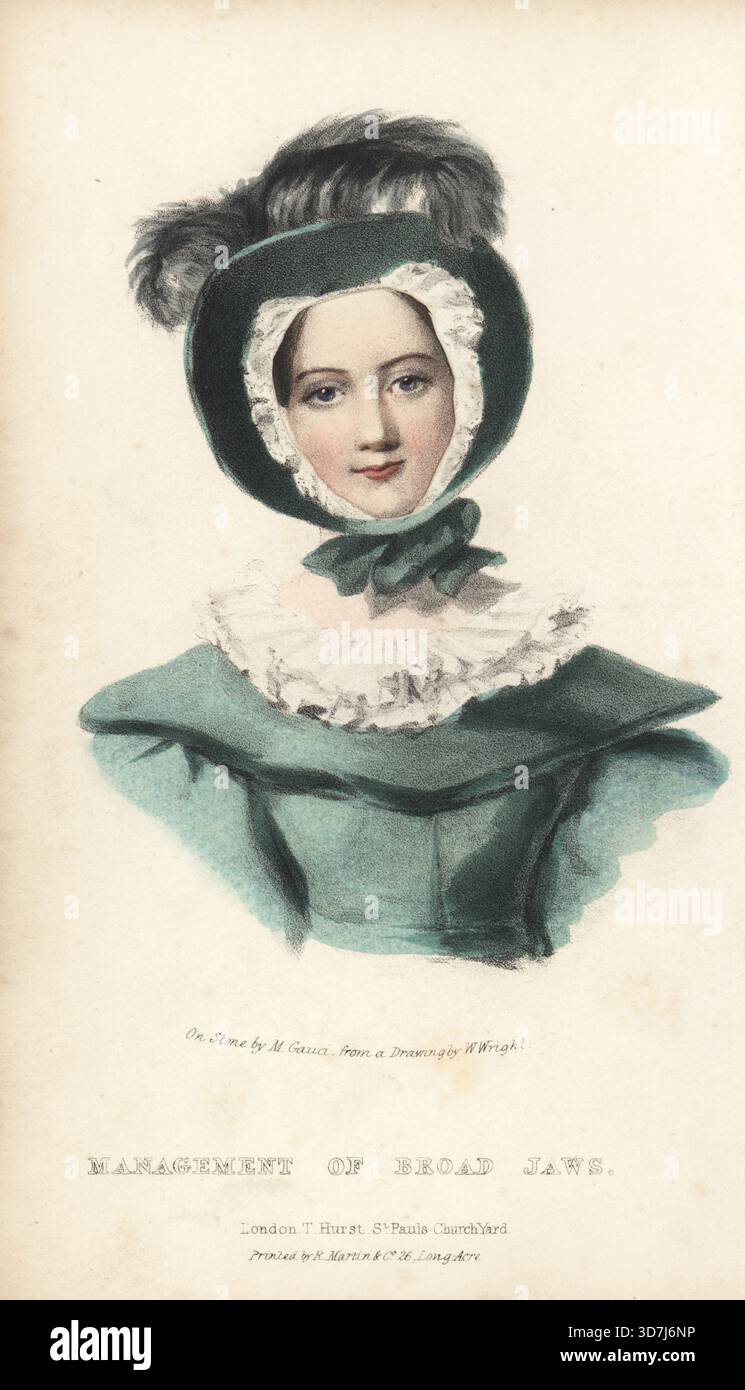 Portrait bust of a Victorian woman in a tied bonnet correcting her ...