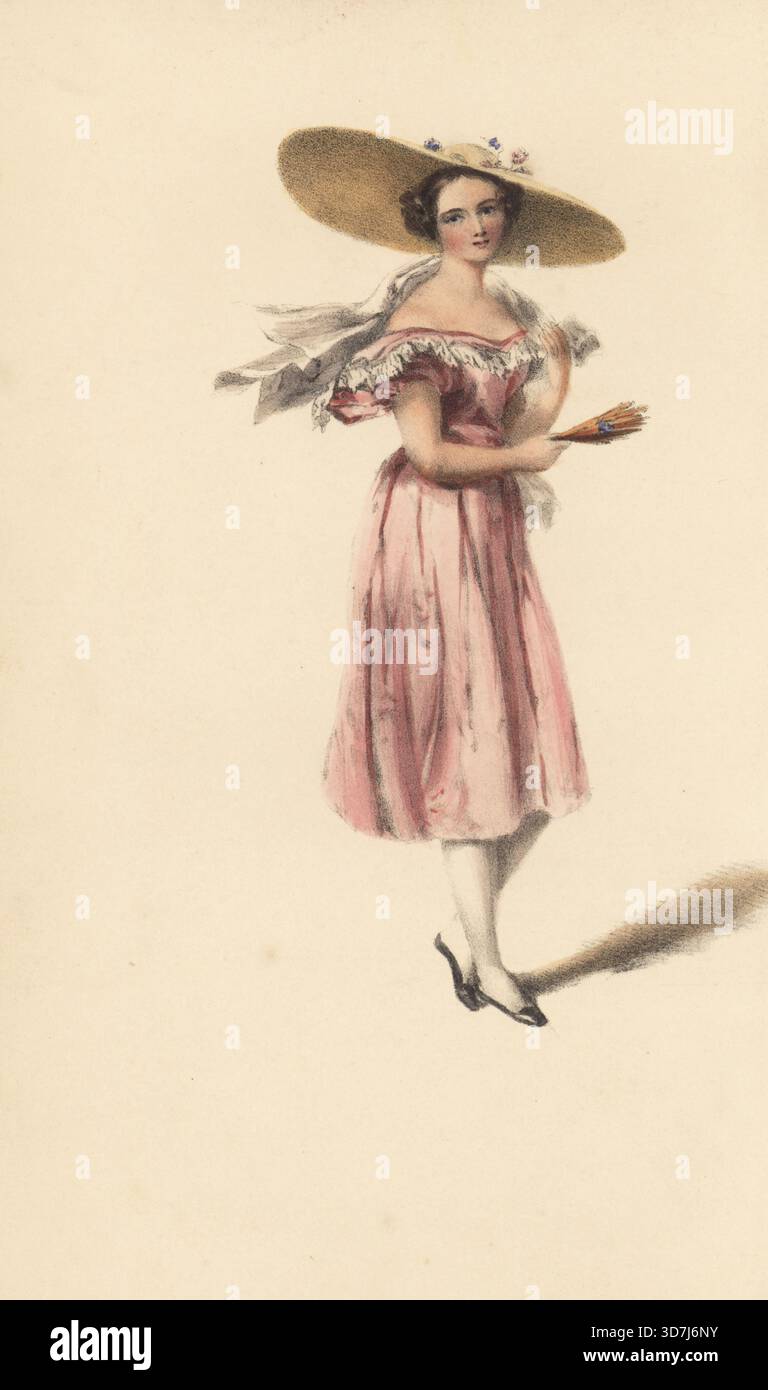 Portrait of a Victorian woman in shorter gown with low-cut neckline ...